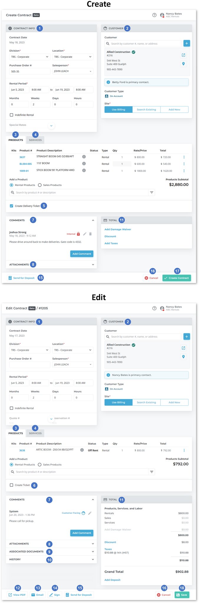 The Create / Edit Contract Page